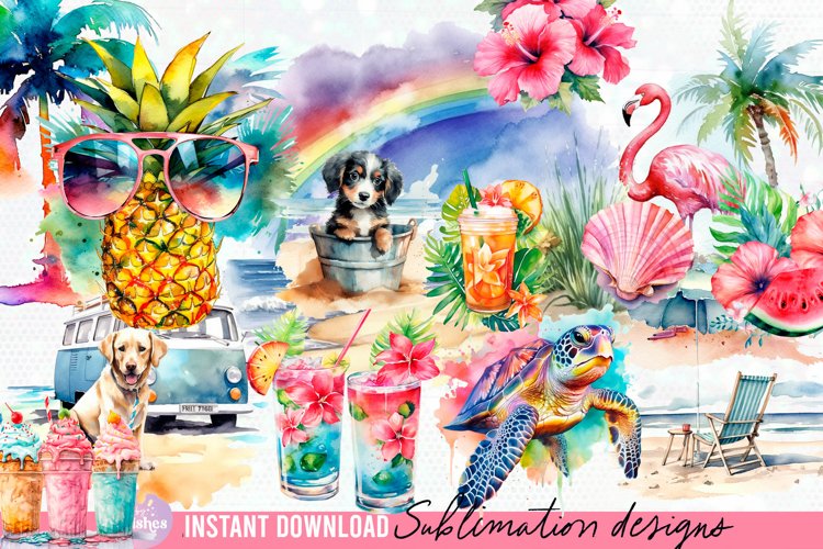 Summer beach Watercolor Sublimation bundle