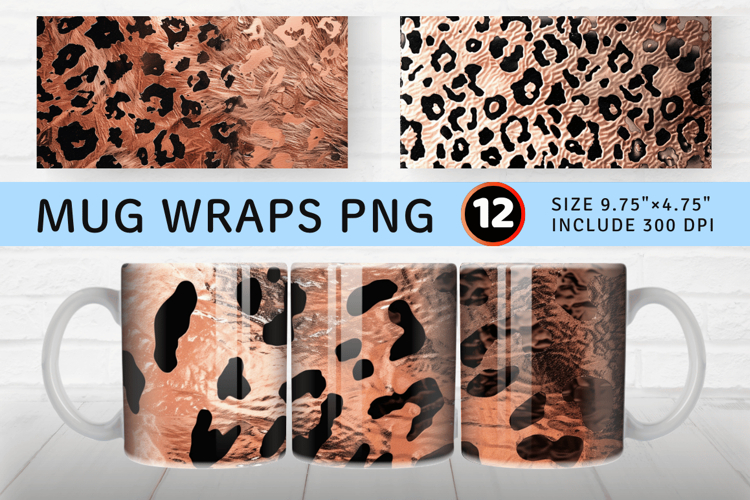 Rose Gold Leopard Mug Wrap Sublimation Designs