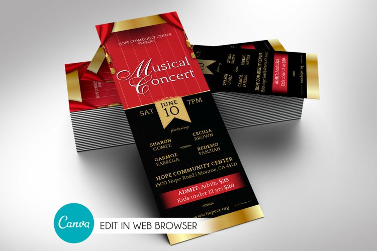 Musical Event Ticket Canva Template V2 (1886759) | Canva Templates ...