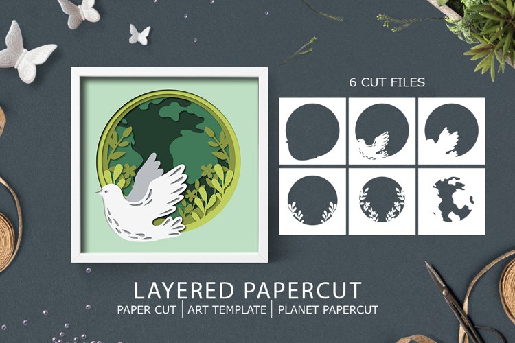 Planet and Dove layered paper cut / earth layered paper cut