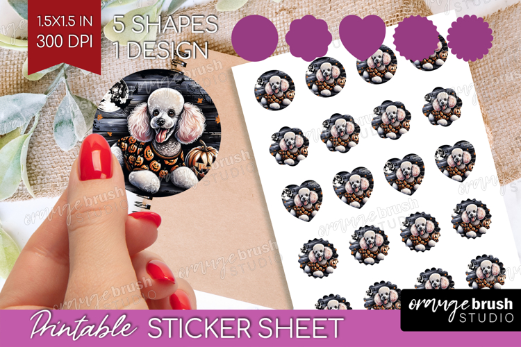 Poodle Dog Round Sticker Halloween Printable (5797603)