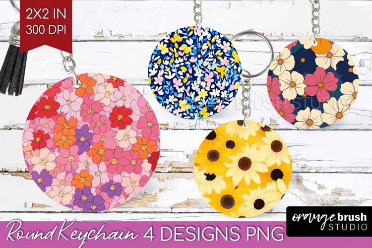Retro Flowers Keychain PNG - Floral Keychain (5001529)