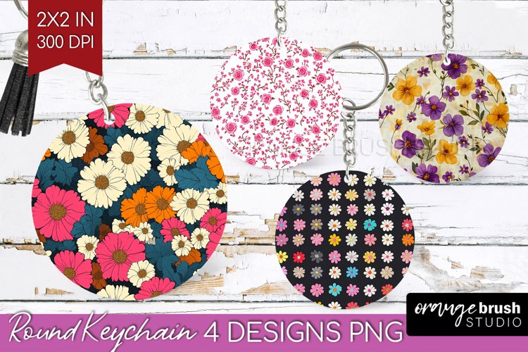 Retro Flowers Keychain PNG - Floral Keychain (5001536)