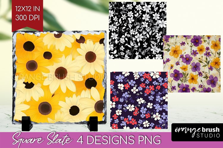 Retro Flowers Slate PNG - Floral Square Slate (5002012)