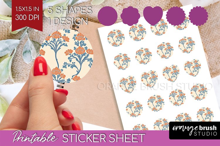 Vintage Flowers Round Sticker - Floral Printable (5063177)