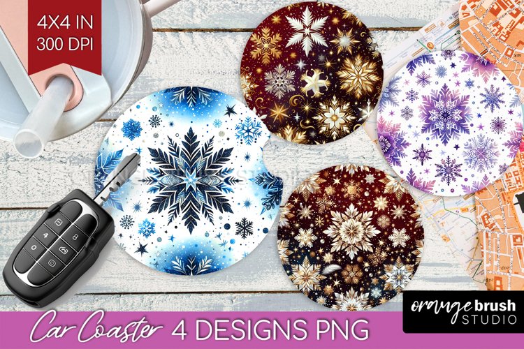 Snowflakes Car Coaster - Christmas Coaster PNG (4898263)