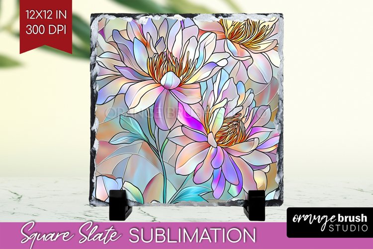 Stained Glass Flowers Slate PNG - Floral Square (5081341)