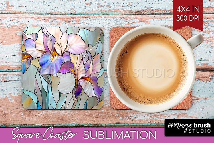 Stained Glass Flowers Square Coaster - Floral (5081017)