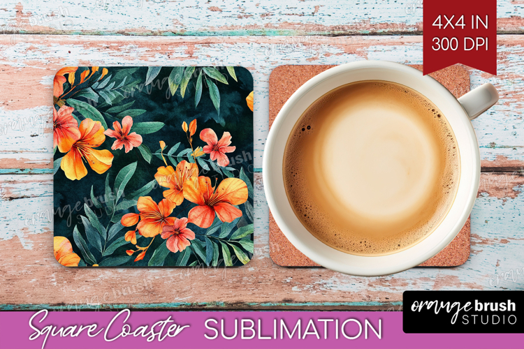 Tropical Flowers Square Coaster - Floral Coaster (5457818)