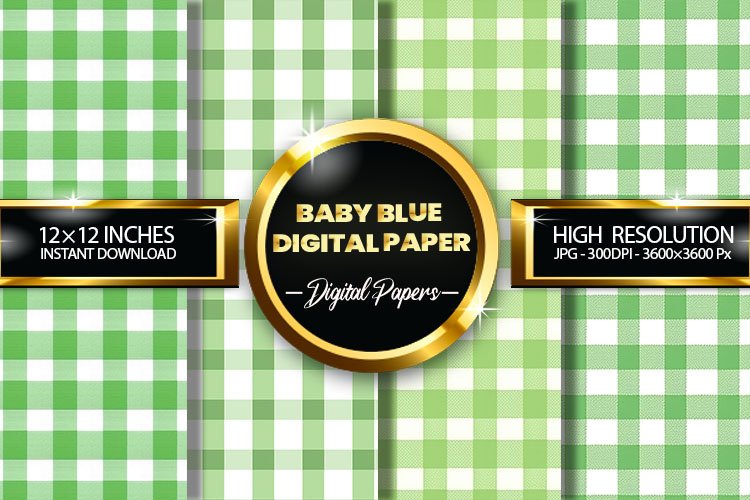 Baby Green Gingham Digital Papers - 04 Variations (3001151)