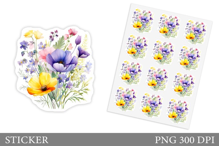 Wildflowers Sticker Design. Floral Sticker (4600530)