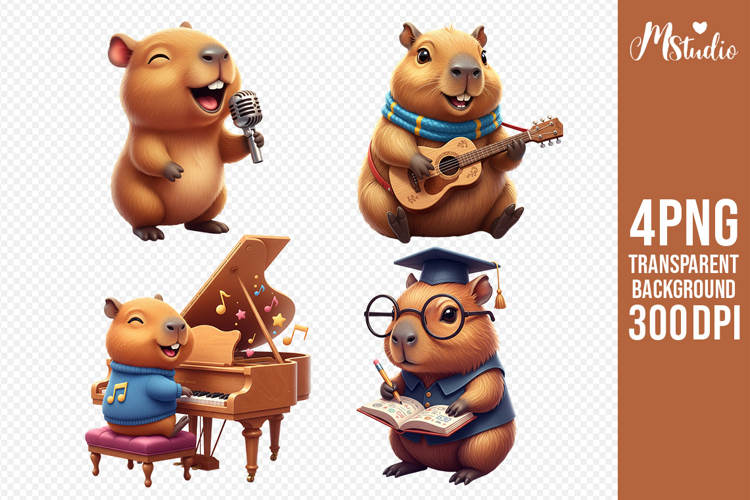 Cute Capybara Music & Study PNG Clipart