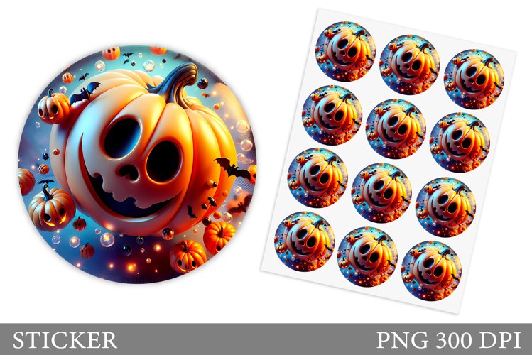 Pumpkin Sticker Template. Halloween Sticker Design