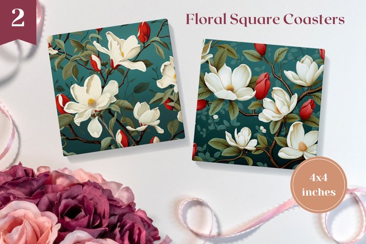 Floral Square Coaster Designs, Magnolia Flowers (2856724)