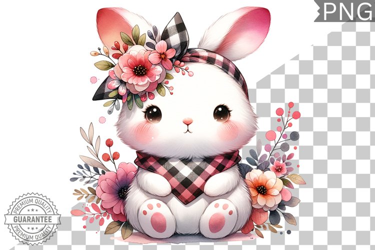 Bunny With Flowers Sublimation - Clipart PNG Design