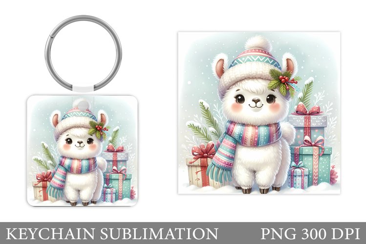 Christmas Lama Keychain. Cute Lama Keychain Design (4535390)