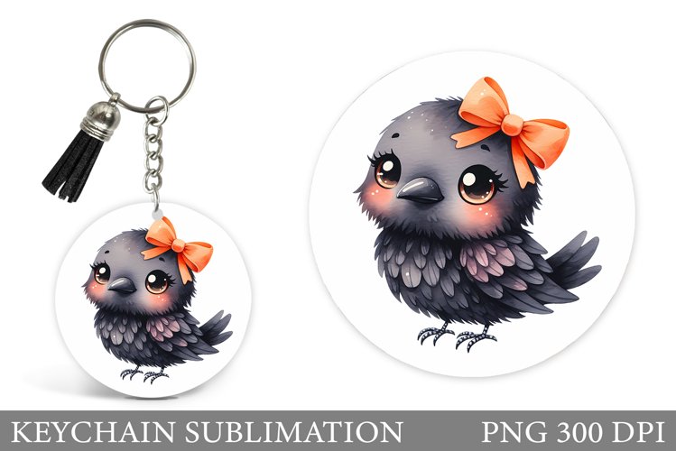 Cute Crow Keychain Sublimation. Halloween Crow Keychain