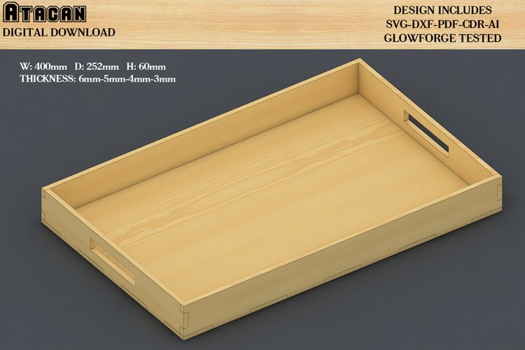 Flat Tray laser cut SVG files, Different Thickness cut plan