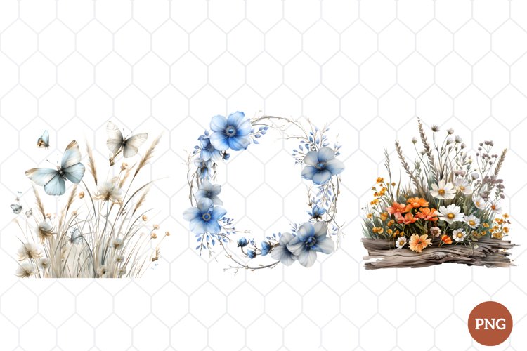 Watercolor Rustic Flowers Clipart (3760964)