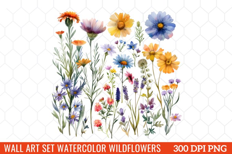 Wall Art Set Watercolor Wildflowers Clipart