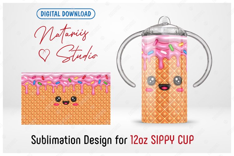 Cute 3D Inflated Puff Kawaii Ice Cream -12 oz Kids Sippy Cup