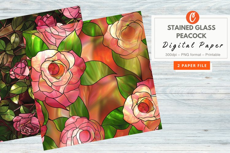 Stained Glass Pink Rose Digital Paper