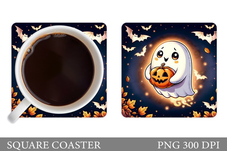 Cute Ghost Coaster Design. Halloween Sublimation (4309617)