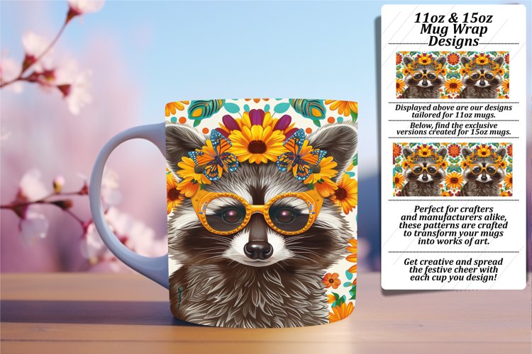 Raccoon with Floral Wrap for 11oz/15oz Mug Sublimation