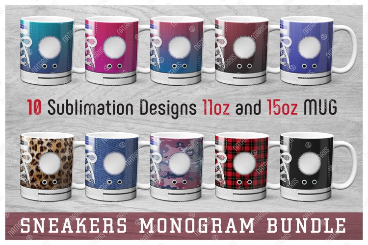10 Sublimation Monogram Sneakers patterns for 11oz-15oz mugs