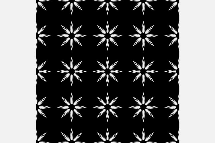 Black and white abstract floral seamless pattern.