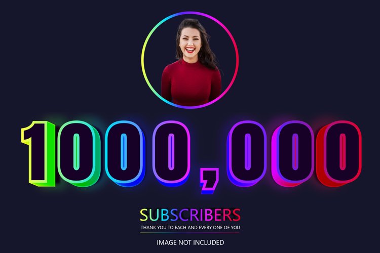 1000000 social followers and subscribers neon text effect