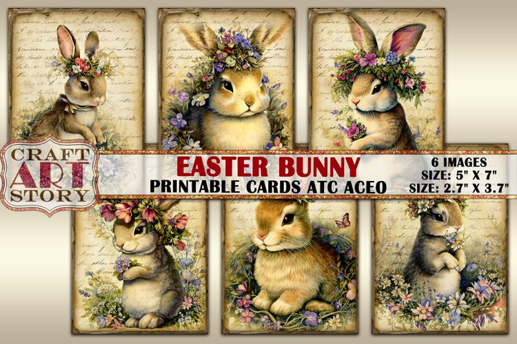 Easter Bunny Collage Digital picture cards Atc ACEO-4