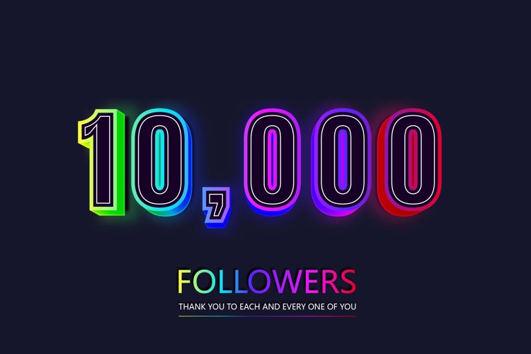 10000 social followers and subscribers neon text effect
