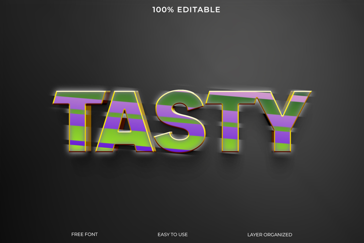 Stylish 3D Text Tasty with Colorful Stripes