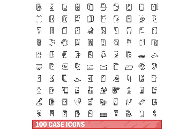 100 case icons set, outline style (2427102)