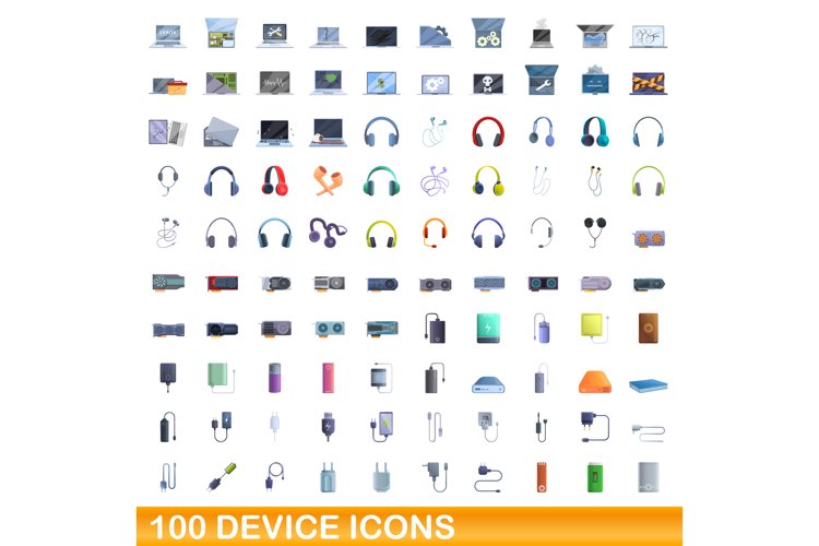 100 device icons set, cartoon style (1783387)