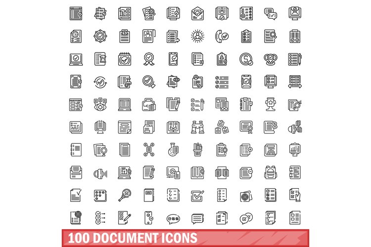 100 document icons set, outline style (2251748)