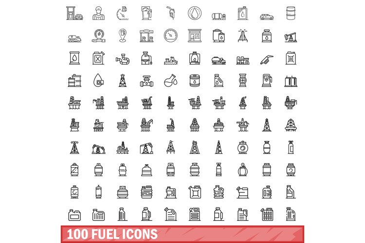 100 fuel icons set, outline style (2207013)