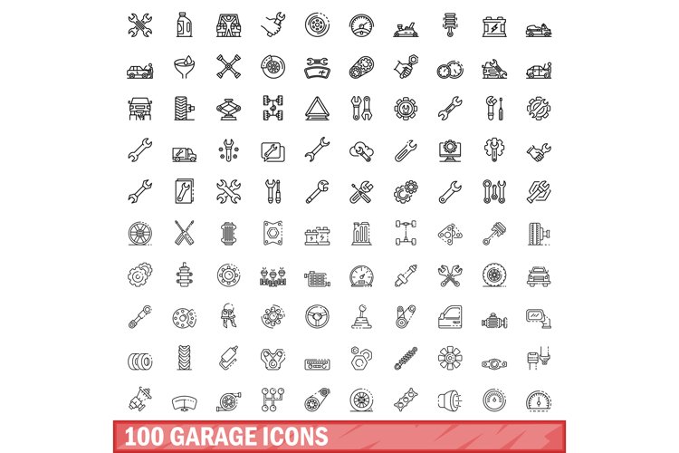 100 garage icons set, outline style (2207023)
