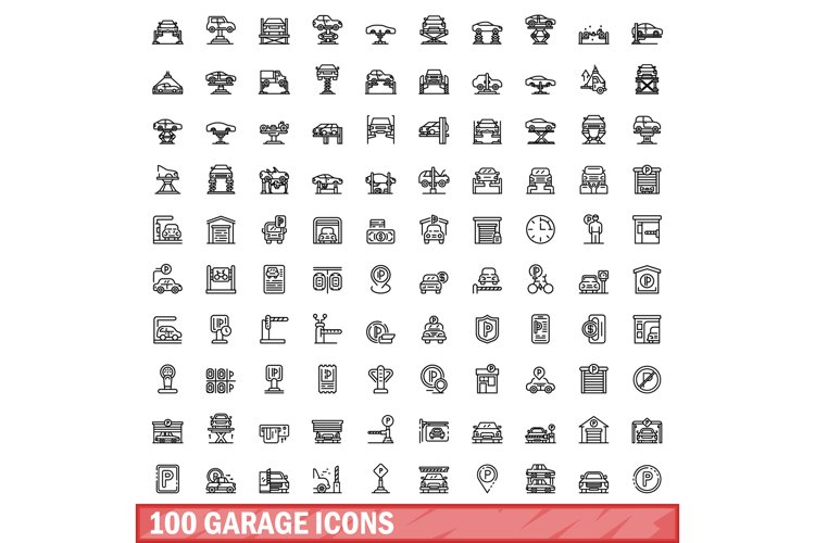 100 garage icons set, outline style (2207028)