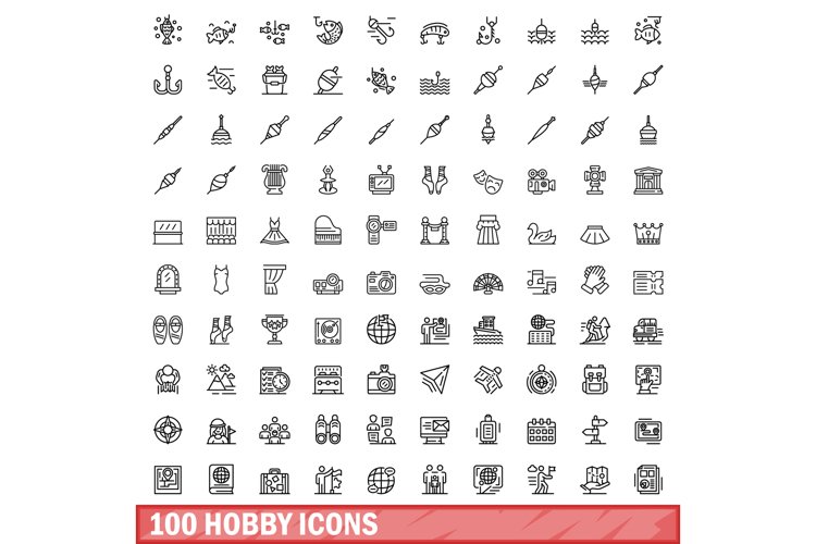 100 hobby icons set, outline style (2207062)