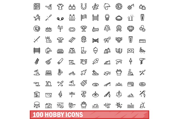 100 hobby icons set, outline style (2251797)
