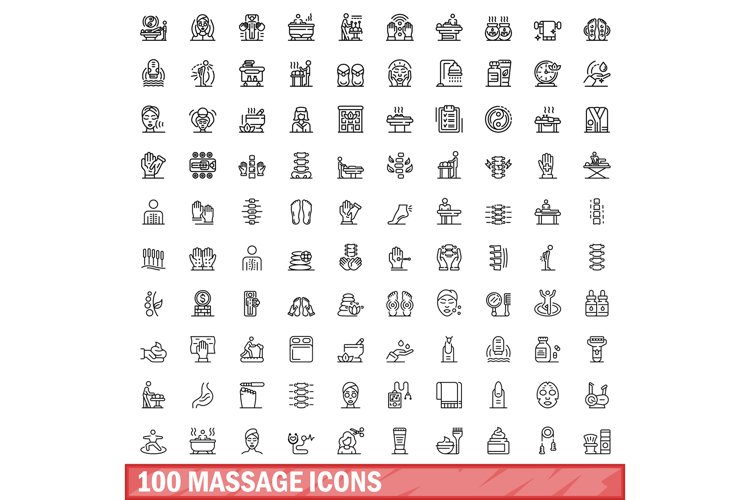 100 massage icons set, outline style (2207364)