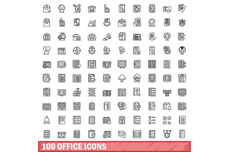 100 office icons set, outline style (1782653)
