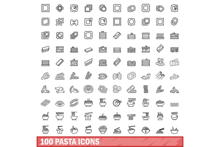100 pasta icons set, outline style (2341764)