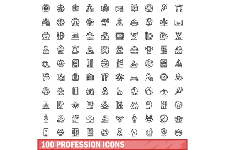 100 profession icons set, outline style (2207706)