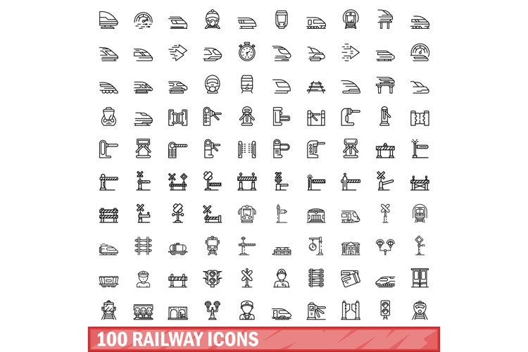 100 railway icons set, outline style (2207713)