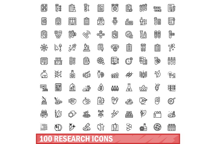 100 research icons set, outline style (2391439)