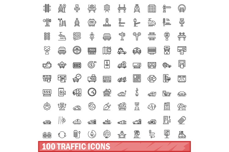 100 traffic icons set, outline style (2391479)