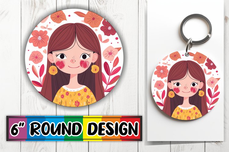 Lovely Round Design with Watercolor Portrait PNG
